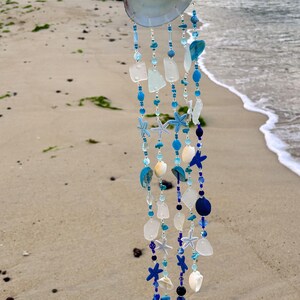 Clam Shell Wind Chime With Genuine Sea Glass, Shells, and Wooden ...