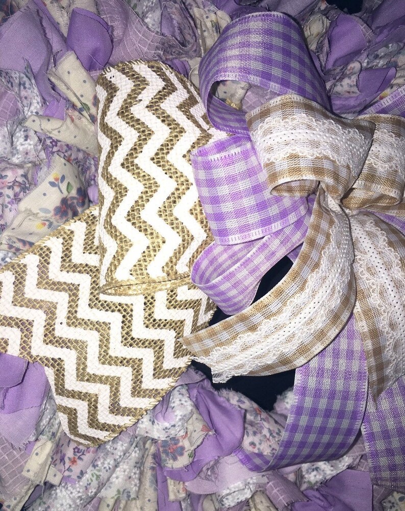 Purple Heart Rag Wreath Vintage Cotton Fabrics Burlap and - Etsy