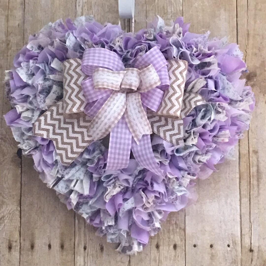 Purple Heart Rag Wreath Vintage Cotton Fabrics Burlap and - Etsy