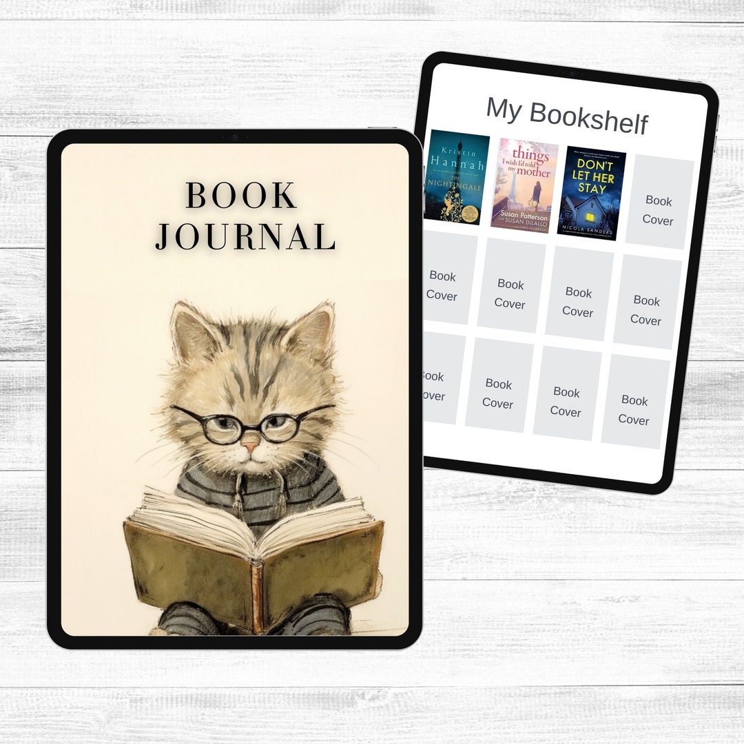 Digital Reading Journal, Book Journal, Cats and Books, Simple Book ...