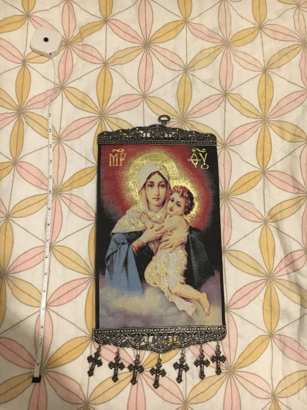 Our Lady Jesus Wall Tapestry Hanging Catholic Icon Madonna Child Gold ...
