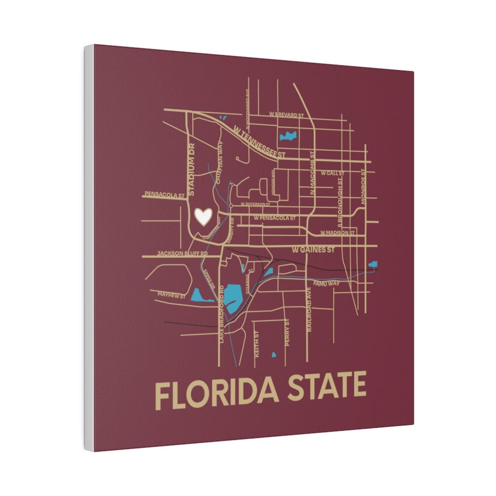 FSU MATTE CANVAS Map W Red Background College Hometown City - Etsy