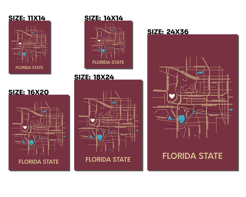 FSU MATTE CANVAS Map W Red Background College Hometown City - Etsy