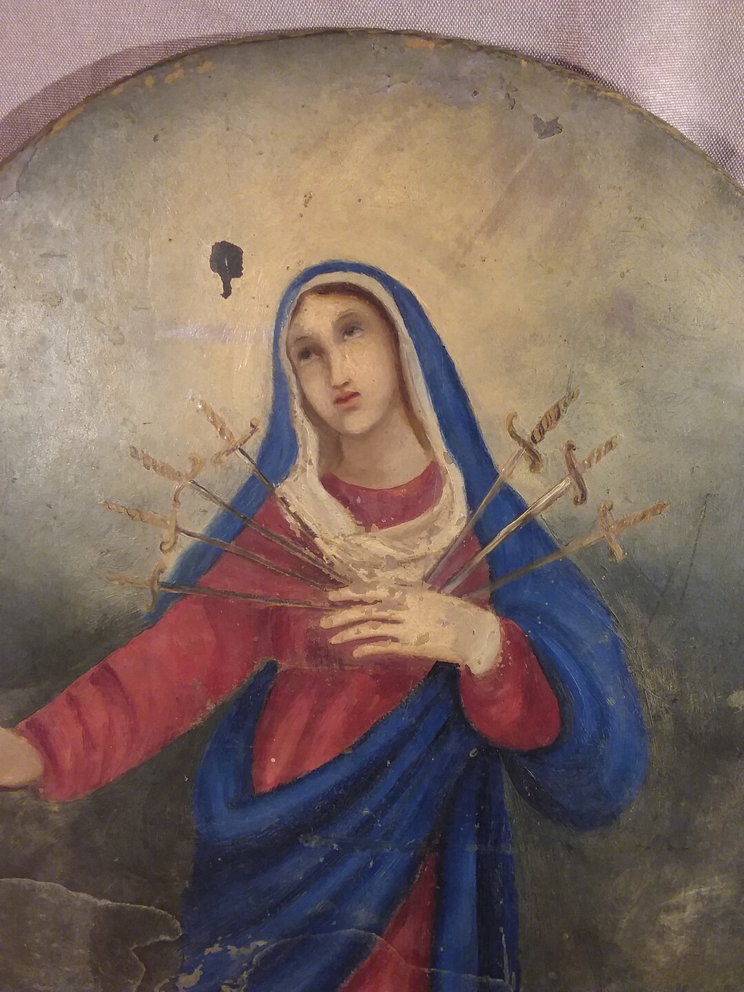 Ancient Oil Painting on Stone, Depicting the Madonna. Ancient Religious ...