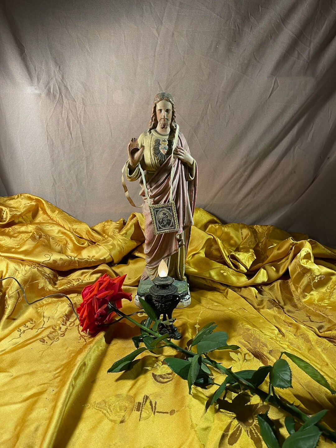 Ancient Religious Statue Christ With Bronze Votive Lamp - Etsy