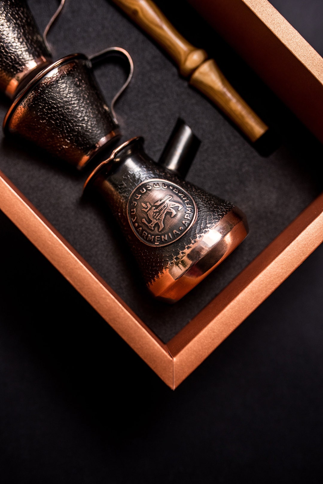 ARMENIAN Jazve and Two Cups, Jazzve, Cezve, Ibrik, Jezve Copper Coffee ...