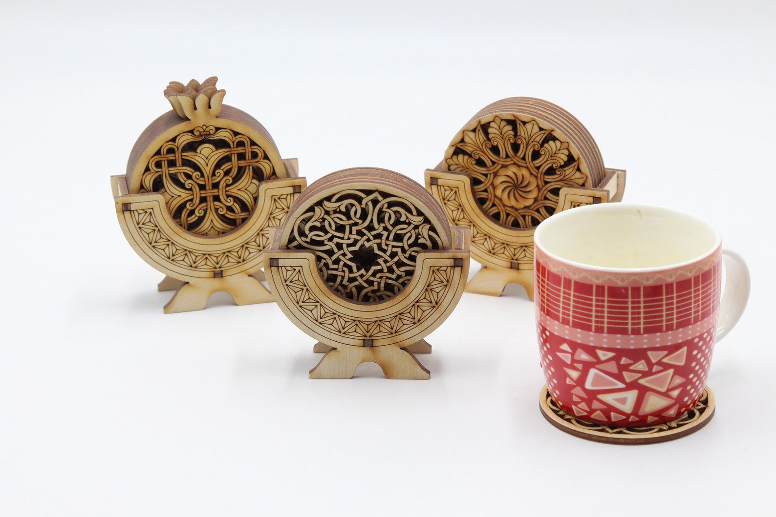 Wooden Carved Coasters Set of 6 Laser Cut Coasters With - Etsy