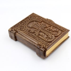 Holy Bible, Wood Cover, English Holy Bible, Handmade Walnut Wood Cover ...