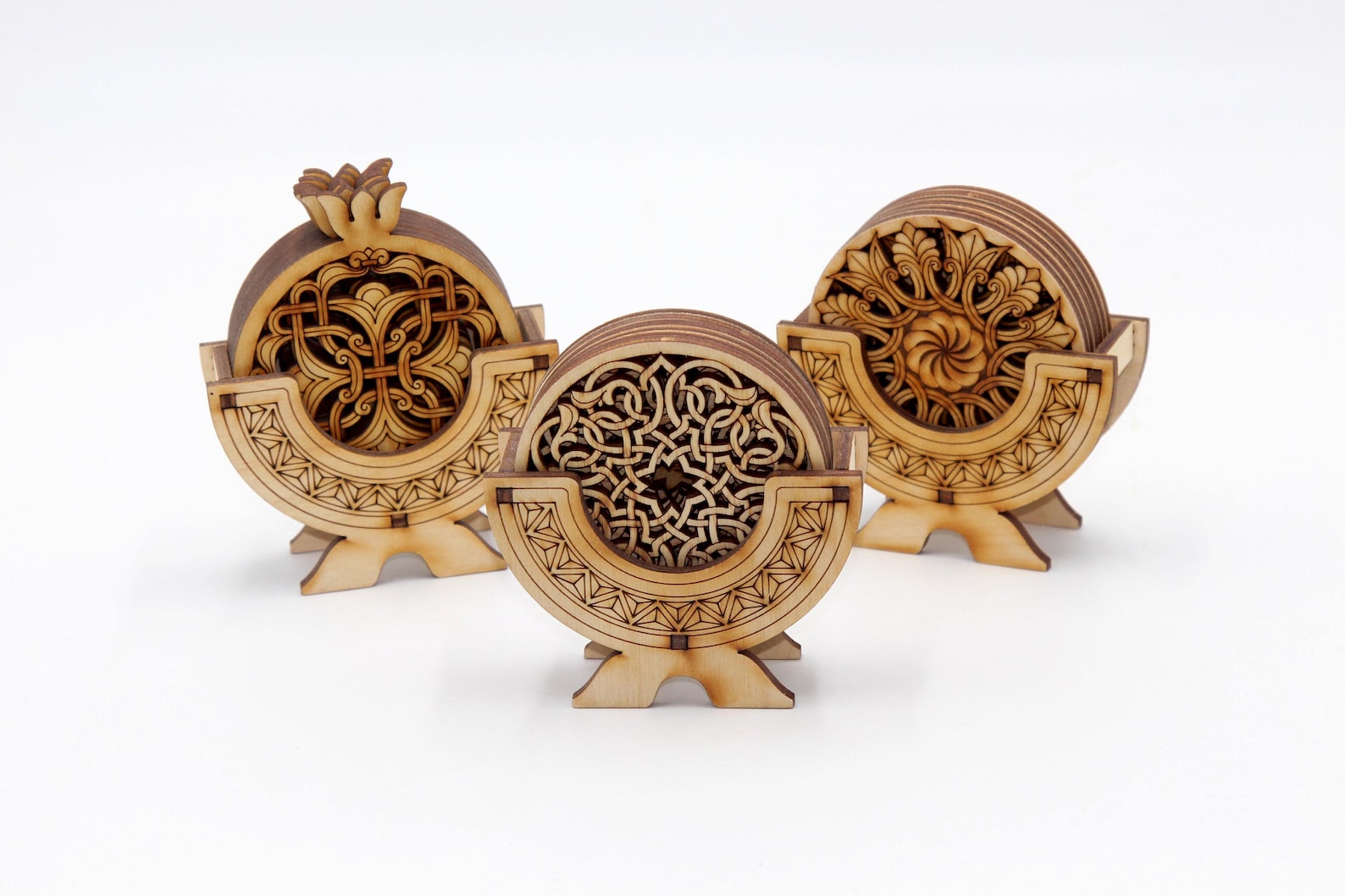 Wooden Carved Coasters Set of 6 Laser Cut Coasters With - Etsy