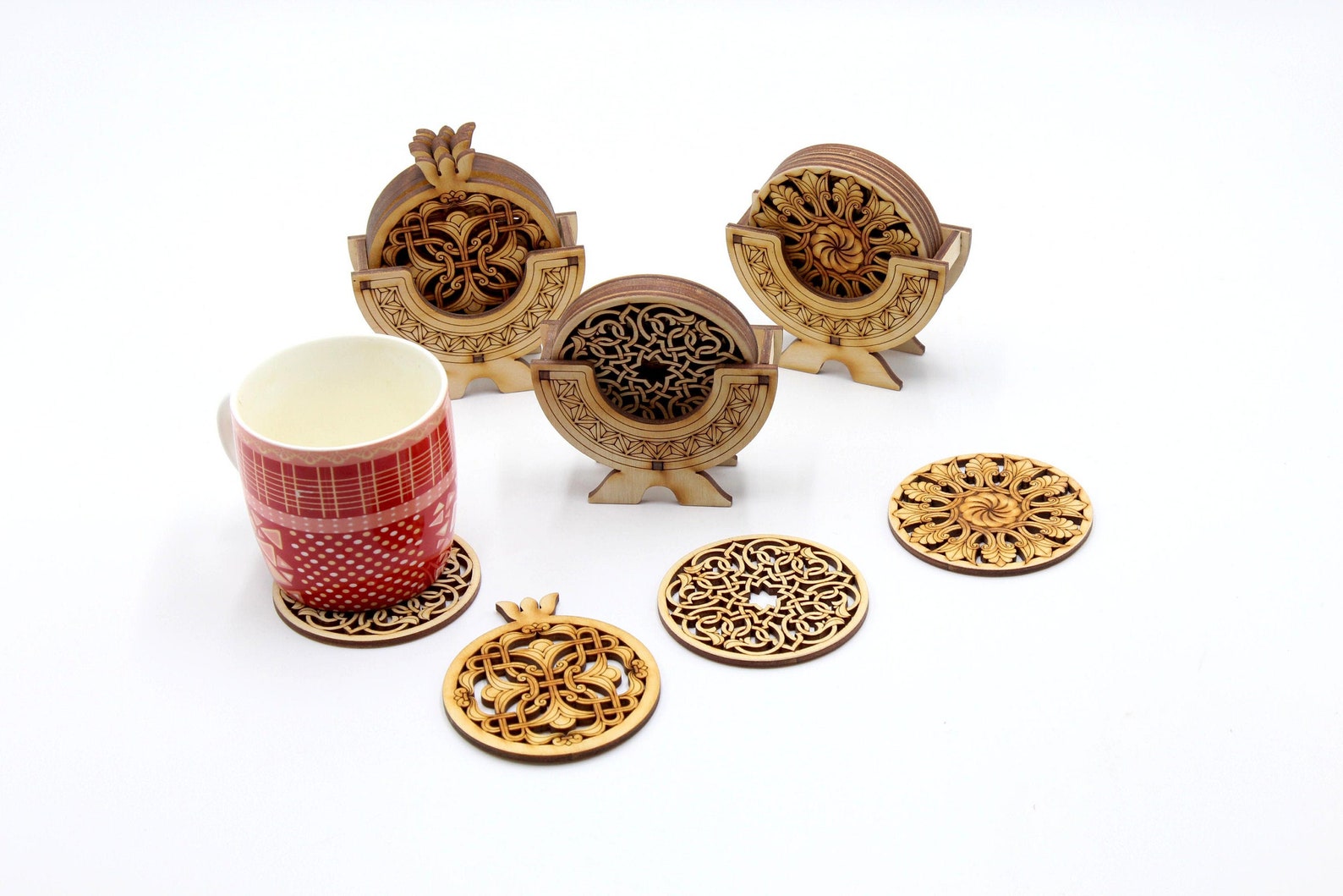 Wooden Carved Coasters Set of 6 Laser Cut Coasters With - Etsy