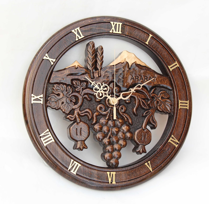 Armenian Handmade Wood carving Decor Clock for wall Handwork | Etsy