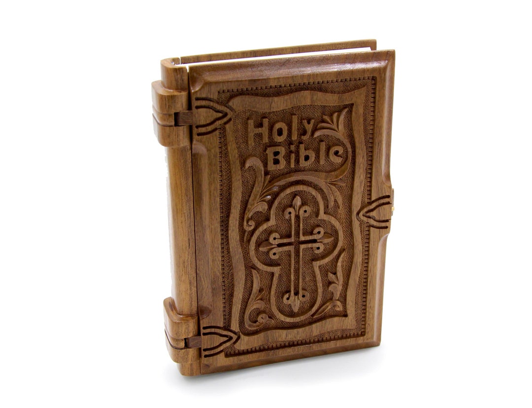 Holy Bible, Wood Cover, English Holy Bible, Handmade Walnut Wood Cover ...