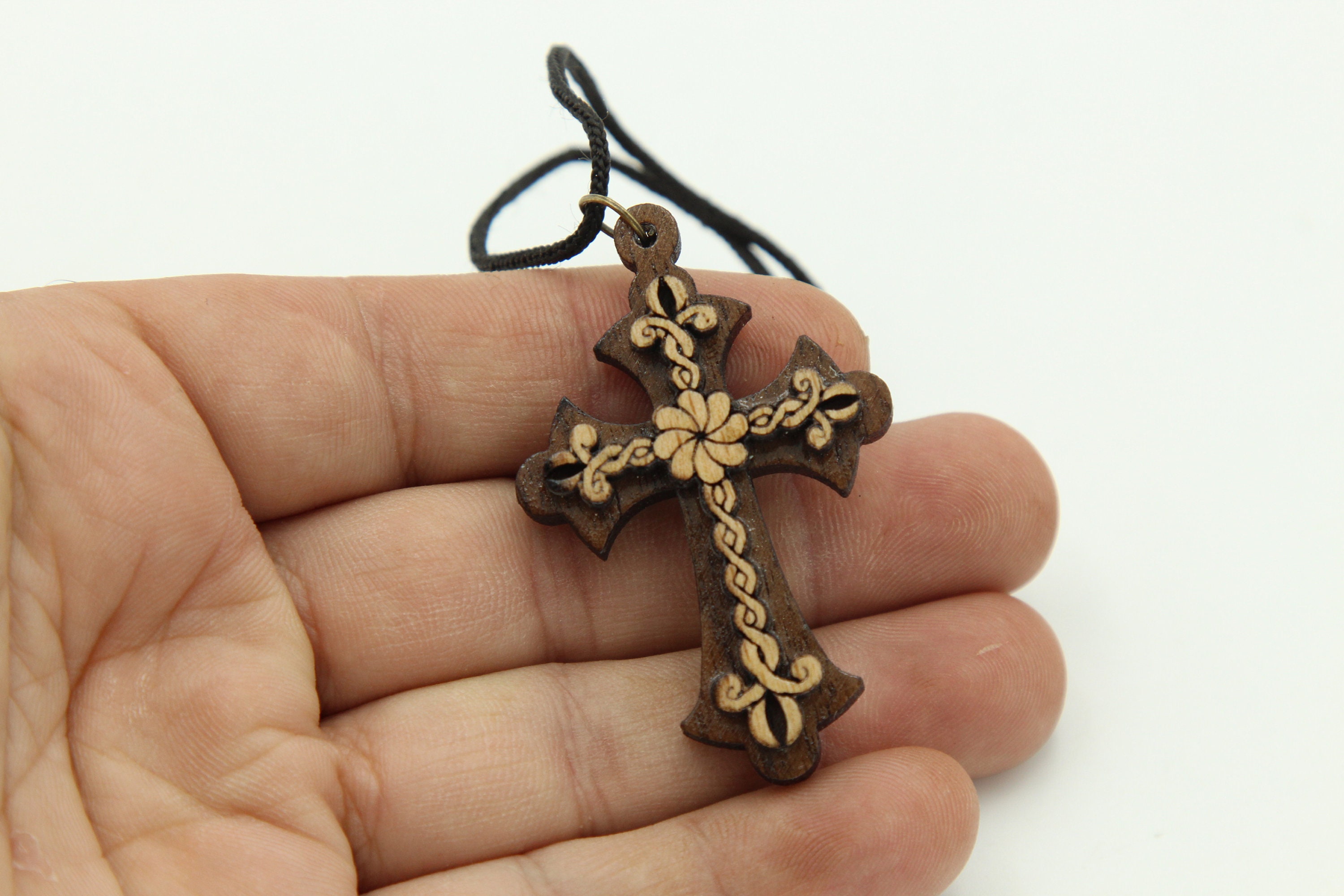 Wooden cross pendant Neck cross made of wood carved wooden | Etsy