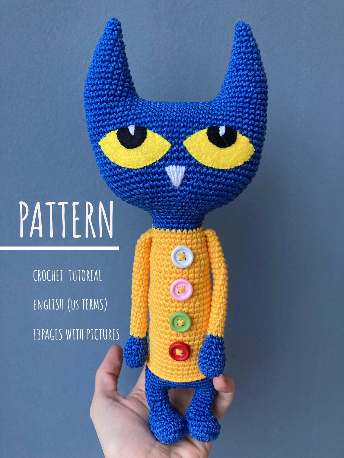 Crochet Blue Cat PATTERN. Amigurumi Tutorial. Pete the Famous - Etsy