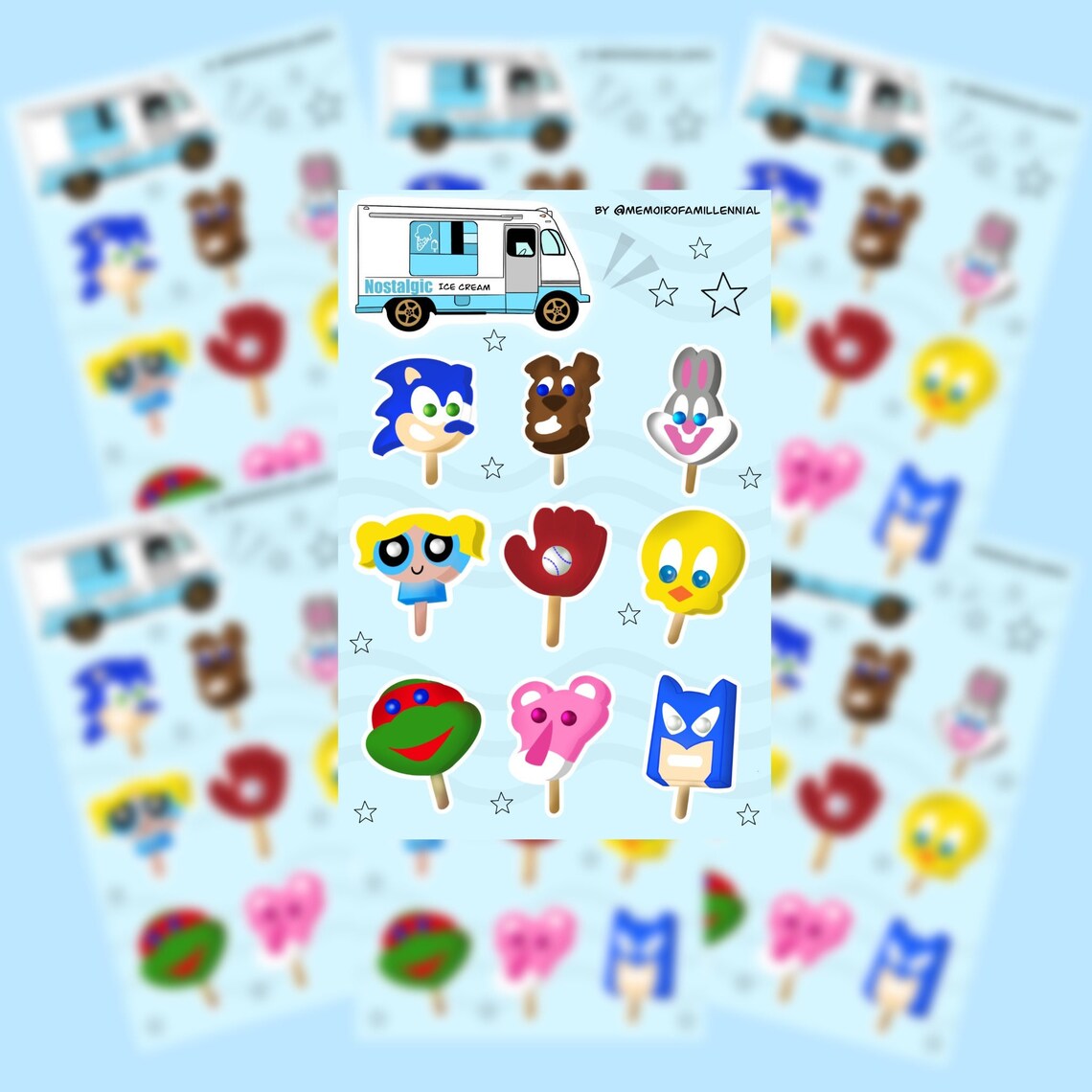 Nostalgic Ice Cream Truck Sticker Sheet 90's Kids Ice - Etsy