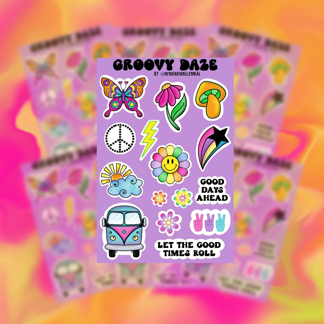 Groovy Daze Sticker Sheet, Groovy Stickers, Retro Sticker Sheet, 70's ...