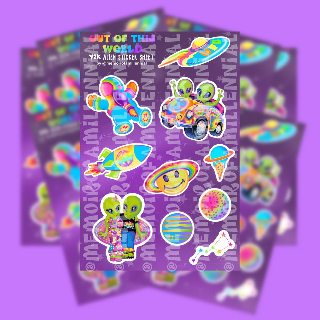 Y2K Alien Sticker Sheet, 90s Alien Sticker Sheet, LF Aliens, 90s ...