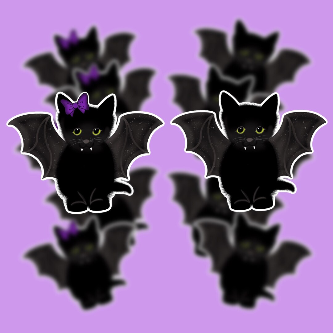 Halloween Bat Kitty Lil Batty Black Cat Sticker Halloween - Etsy