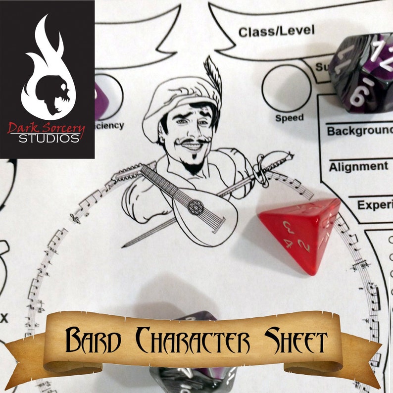 Illustrated Bard Character Sheet for Dungeons and Dragons 5e - Etsy