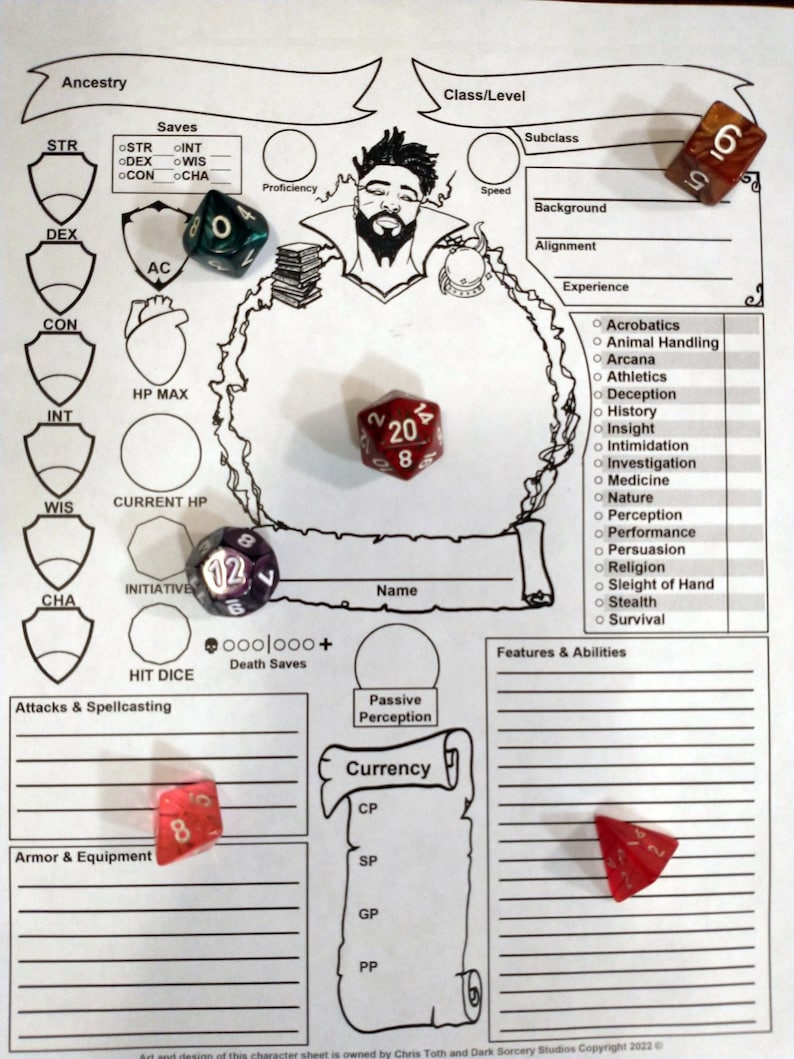 Illustrated Wizard Character Sheet for Dungeons & Dragons 5e - Etsy