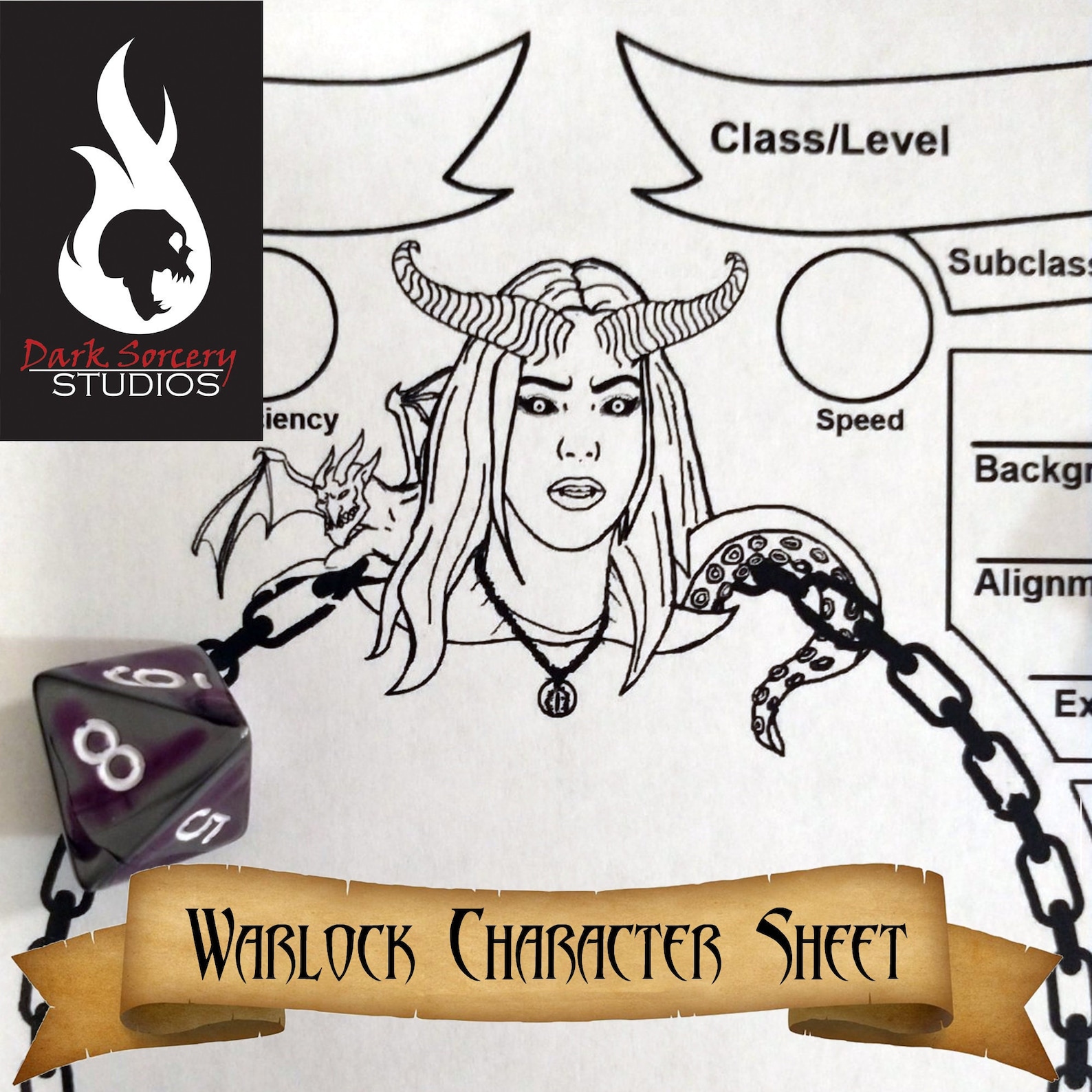 Illustrated Warlock Character Sheet for Dungeons & Dragons - Etsy
