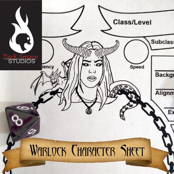 Illustrated Warlock Character Sheet for Dungeons & Dragons - Etsy