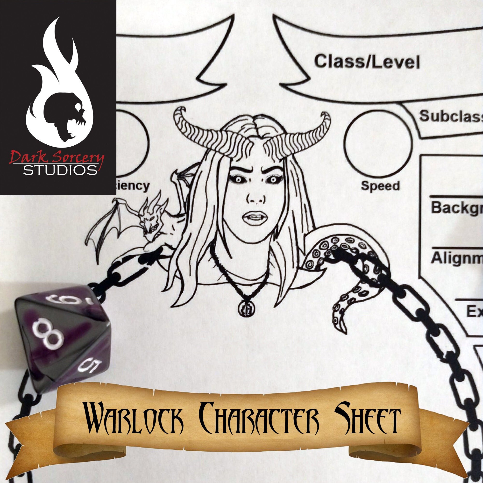 Illustrated Warlock Character Sheet for Dungeons & Dragons - Etsy