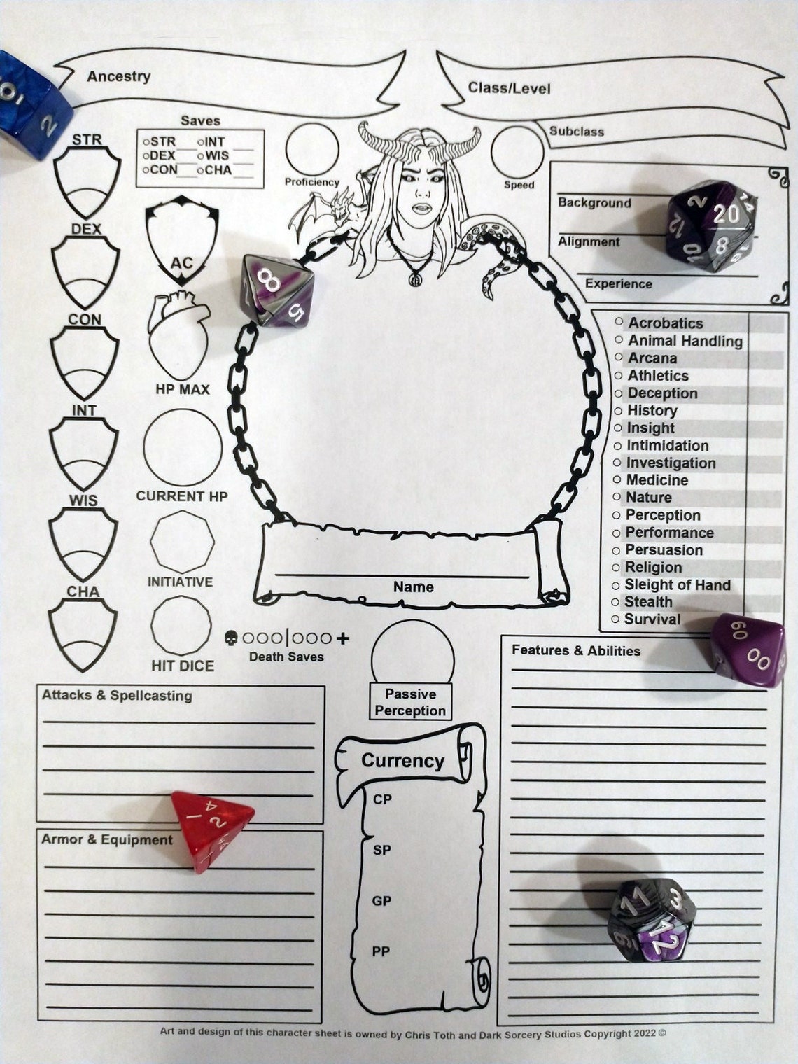 Illustrated Warlock Character Sheet for Dungeons & Dragons - Etsy