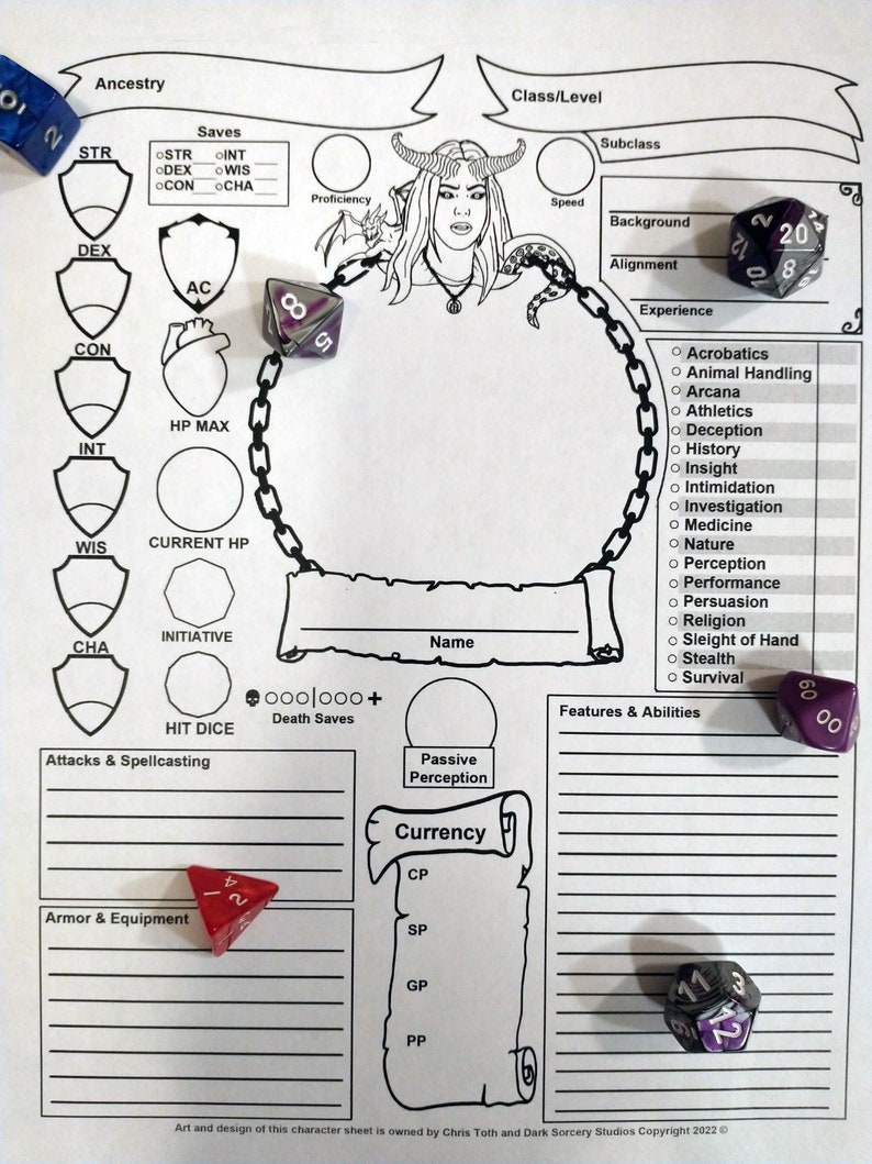 Illustrated Warlock Character Sheet for Dungeons & Dragons - Etsy