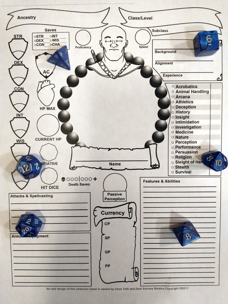 Illustrated Monk Character Sheet for Dungeons & Dragons 5e - Etsy UK