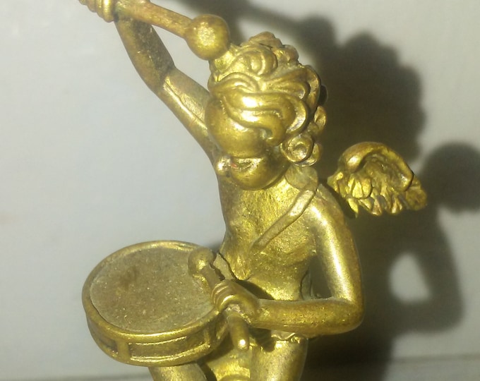 Vintage Brass Angel Bell, Vintage Brass Bell, Angel Playing Drum, Small ...