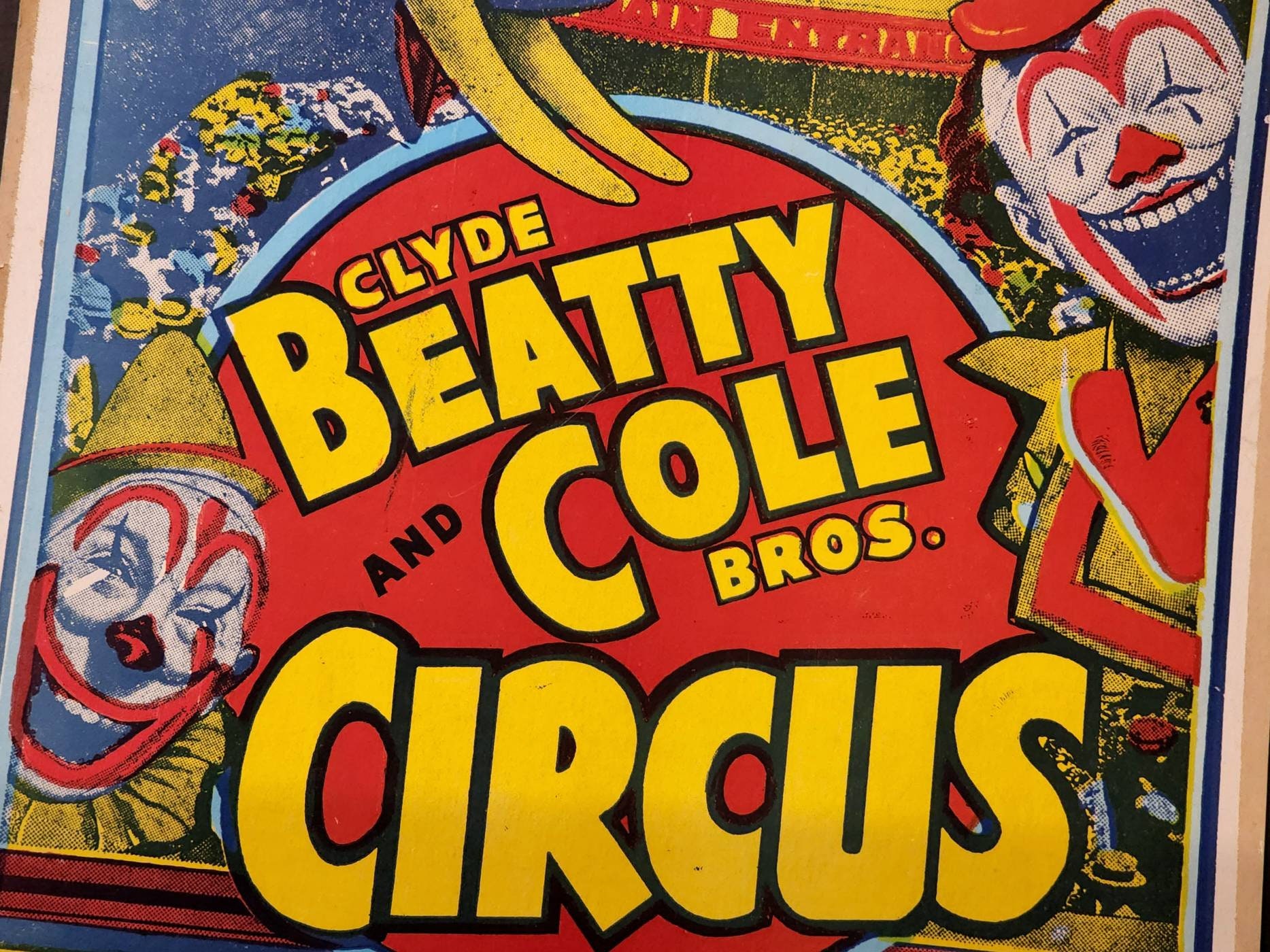 Vintage Circus Window Card, Poster, Smiling Clown, Clyde Beatty and ...