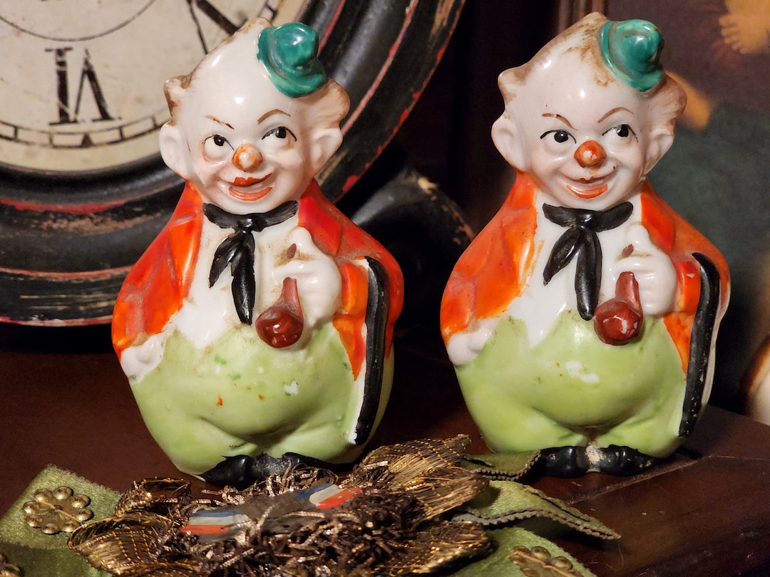Antique Clown Salt and Pepper Shakers, Schafer and Vater, Salt and ...
