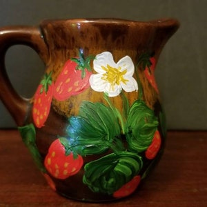 Vintage Strawberry Pottery Pitcher, Creamer, Syrup, Farmhouse, Country ...