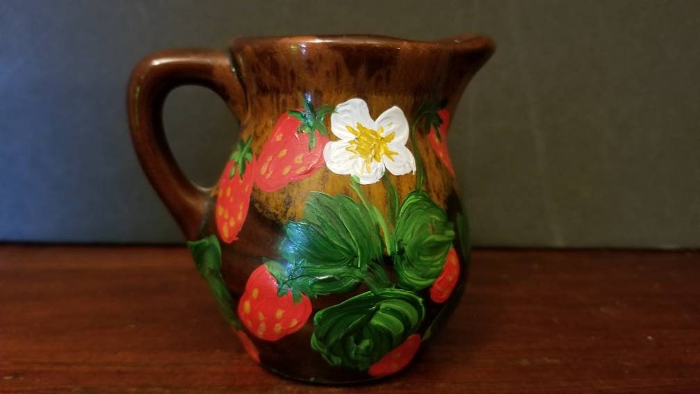 Vintage Strawberry Pottery Pitcher CreamerSyrup Farmhouse | Etsy