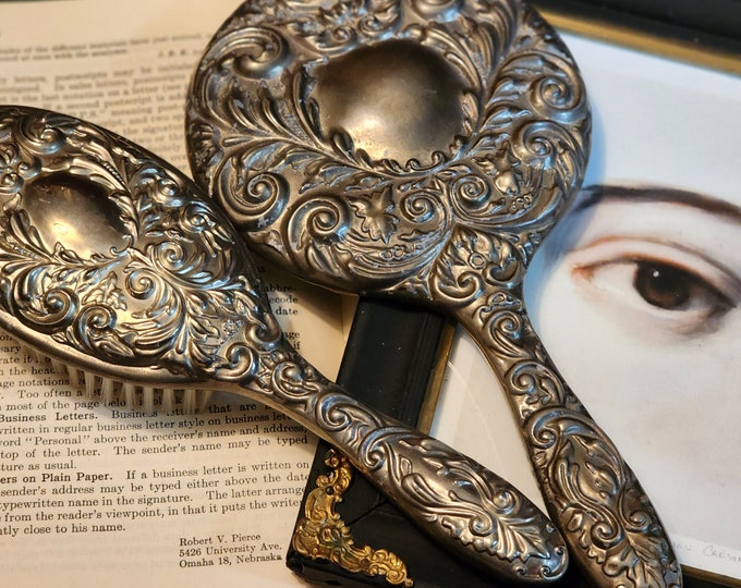Silver Mirror and Brush Set, Silver Plate, Godinger, Victorian - Etsy