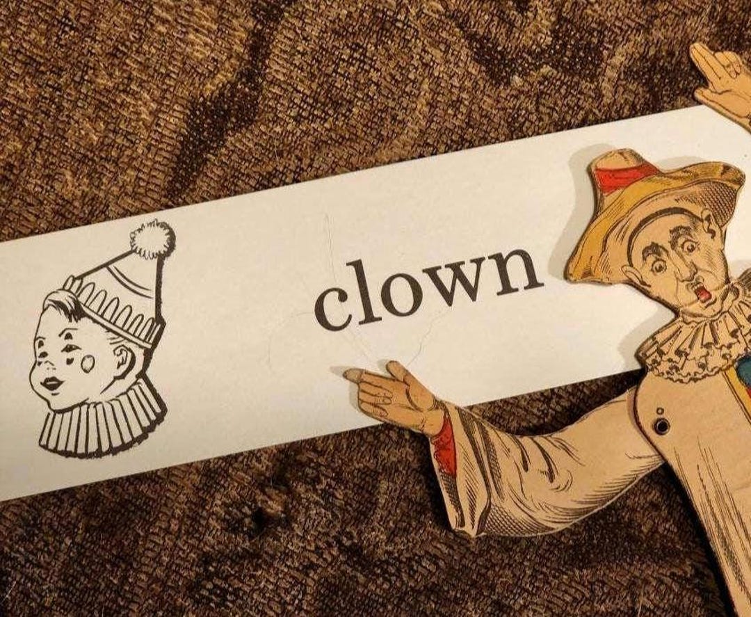 Vintage Clown Flash Card, Phonetic, Vocabulary Cards, Word Cards ...