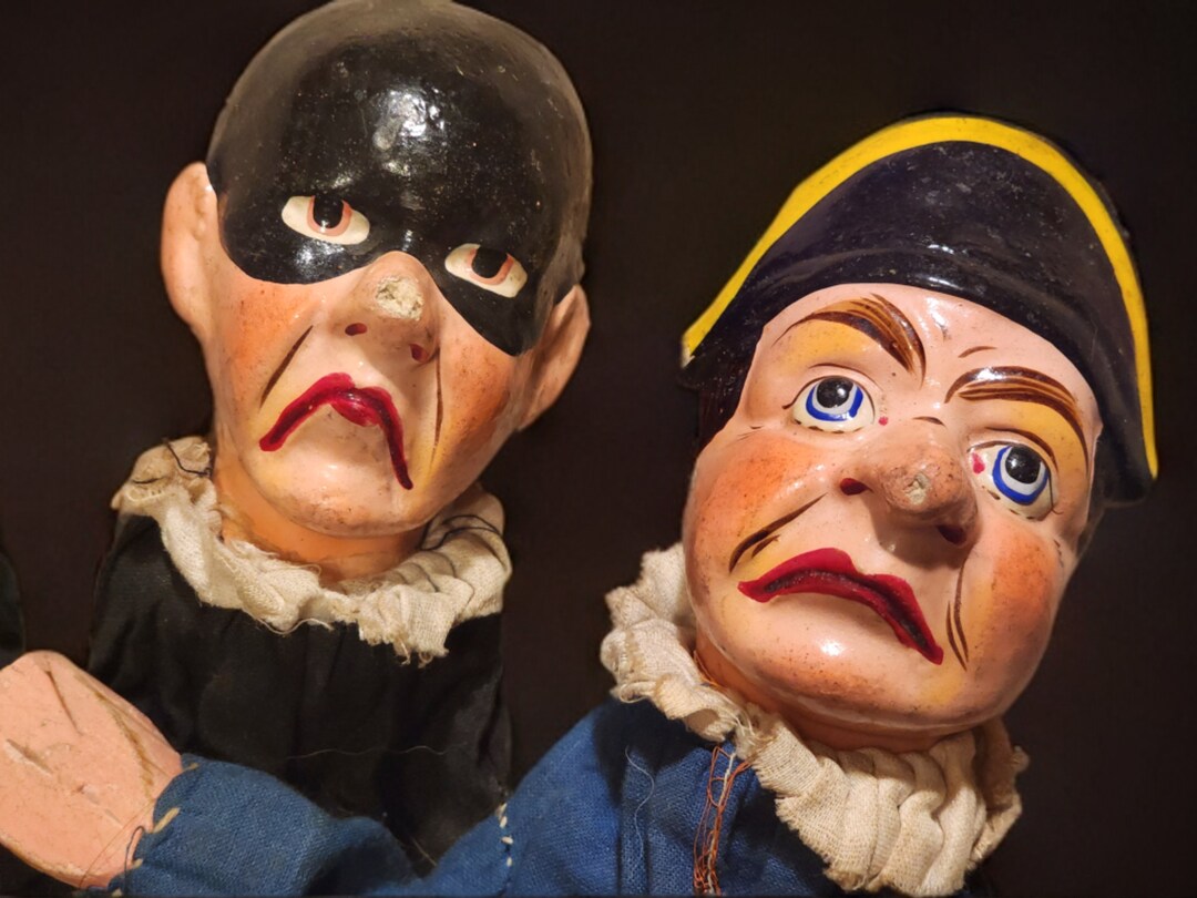 2 Vintage 1930's Punch and Judy Puppets, Hangman, Officer, Marionette ...