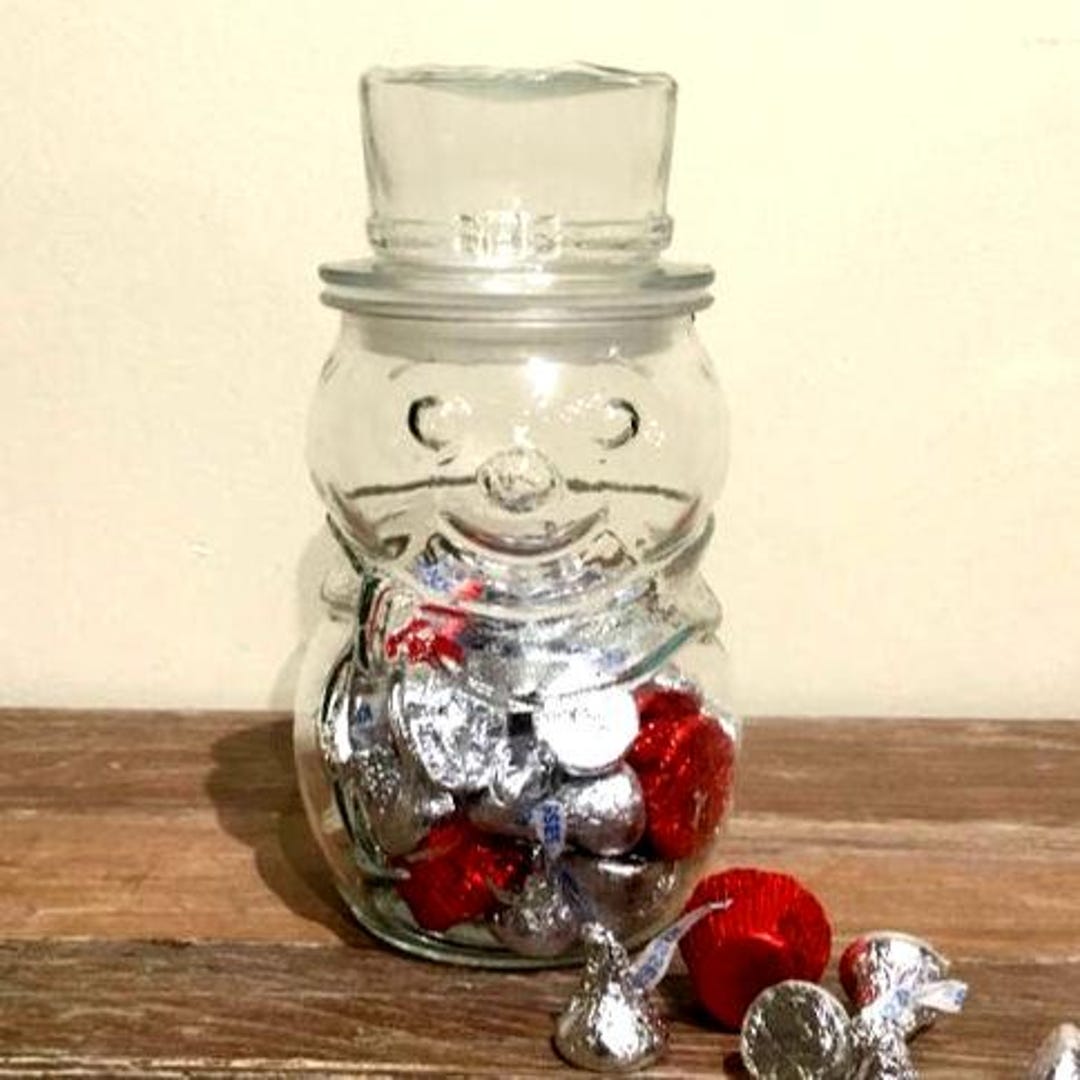 Vintage Glass Snowman Jar, Retro Snowman, Christmas Candy Jar, Glass ...