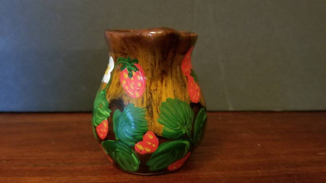 Vintage Strawberry Pottery Pitcher, Creamer, Syrup, Farmhouse, Country ...