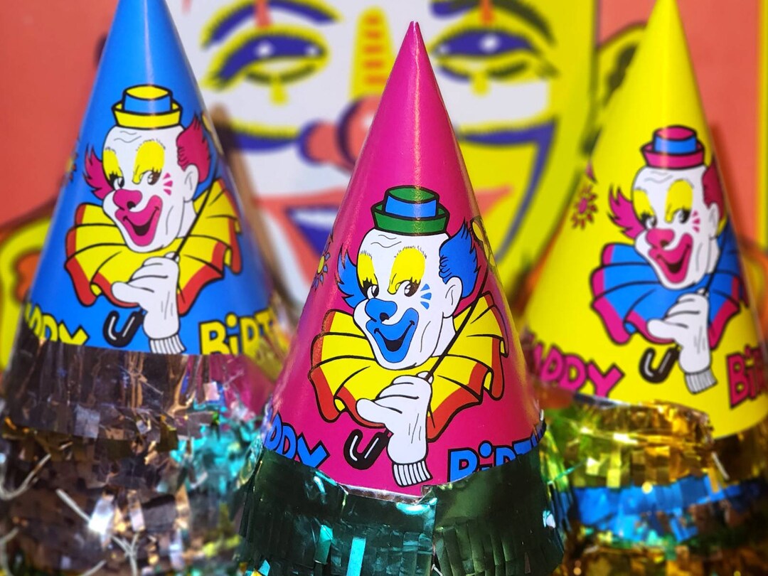 24 Vintage Circus Clown Party Hats With Tinsel Fringe, Party Hats ...