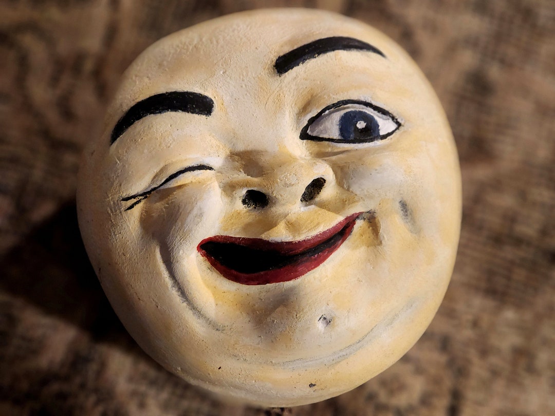 Vintage Winking Moon Man String/ Twine Holder, 1940's, Chalkware, Man ...