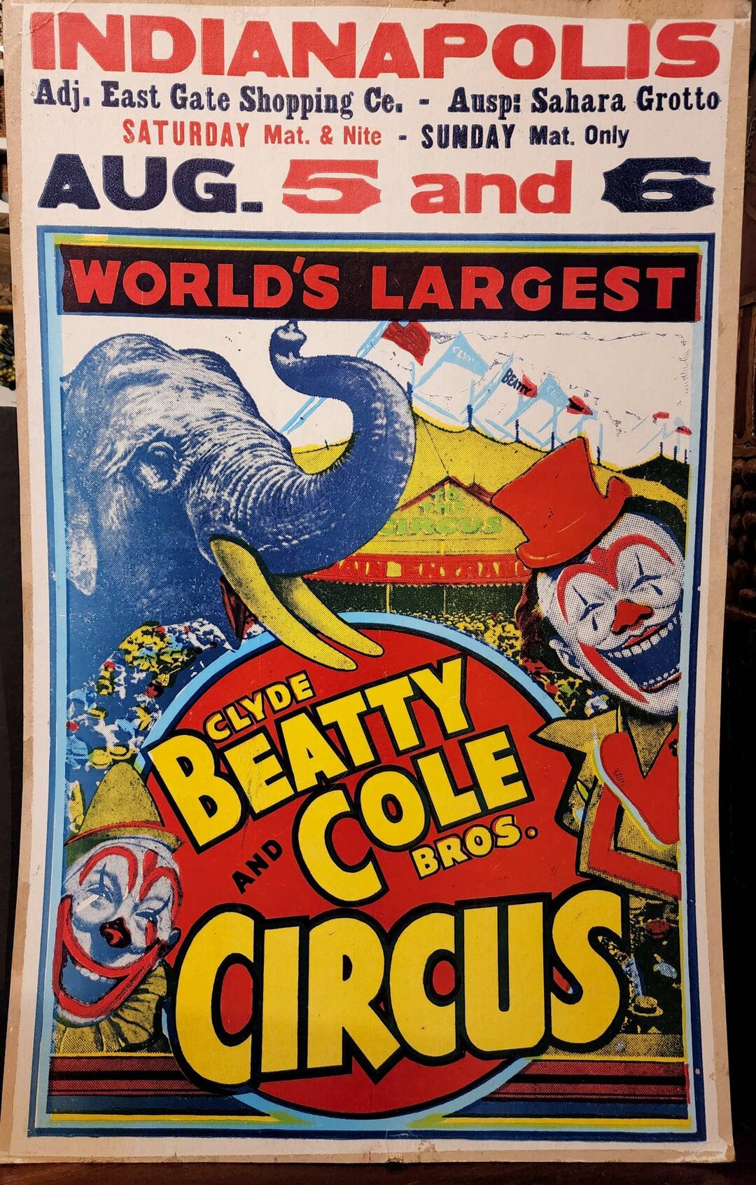 Vintage Circus Window Card, Poster, Smiling Clown, Clyde Beatty and ...