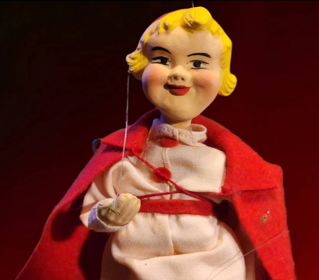 Vintage French Marionette, Paper Mache, Doll, Little Red Riding Hood ...