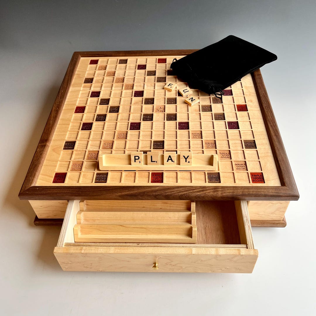 Personalized Wood Scrabble Board: Walnut & Birdseye Maple, Rotating ...