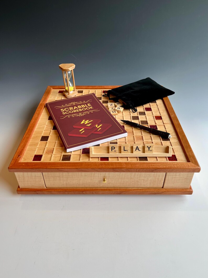 Personalized Wood Scrabble Board: Walnut & Birdseye Maple, Rotating ...