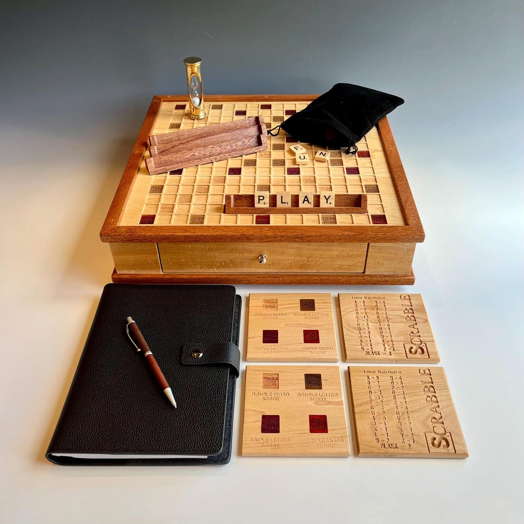 Ultra Deluxe Personalized Wood Scrabble Board: Engraved, Rotating ...