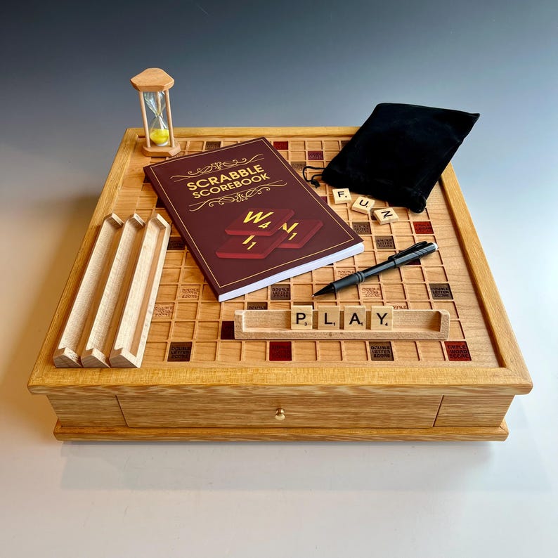 Personalized Rotating Scrabble Board: Drawer, Maple & Curly Maple ...