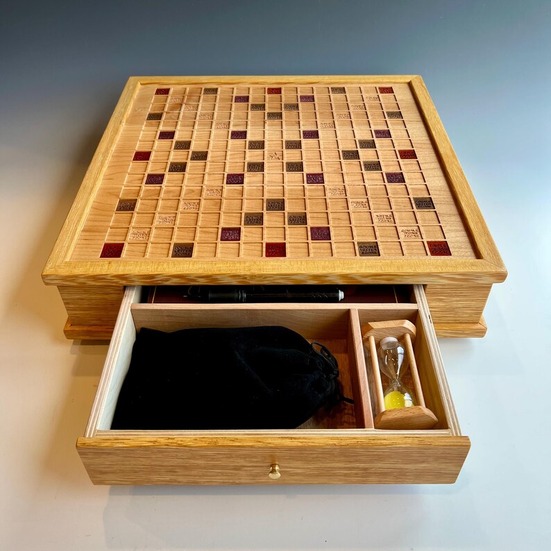 Personalized Rotating Scrabble Board: Drawer, Maple & Curly Maple ...