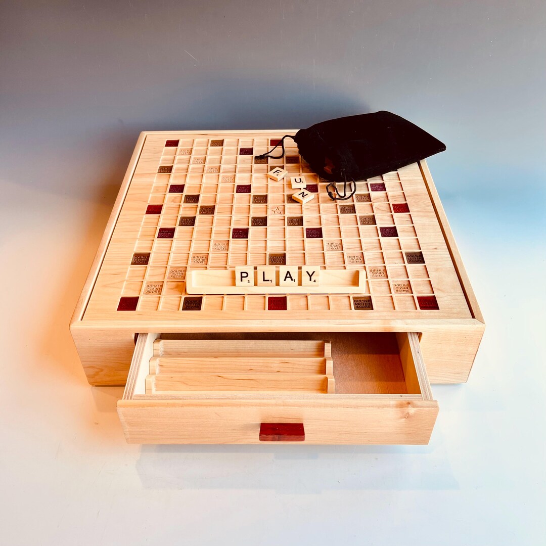 Personalized Rotating Scrabble Board: Drawer, Maple & Curly Maple ...